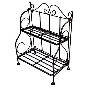 Purpledip Wrought Iron 2-Tier Foldable Table: Countertop Storage Shelf Rack Kitchen Bathroom Storage Organizer (12519)