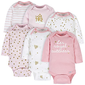 Gerber Baby Girls' 6-Pack Long-Sleeve Onesies Bodysuits, Castle, 0-3 Months