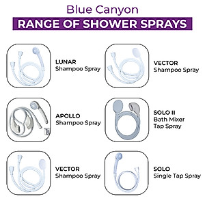 Blue Canyon Vector White Shower Head (SH001), Polished, Wall Mounted, Round, 1.5 meters Hose, 1 Jet