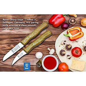 SMI Solingen Bird Beak Knife Germany Paring Knife Set Wooden Handle Peeling Knife for Fruits and Vegetables Knife Straight & Curved Stainless Steel Sharp Blade, Not Dishwasher Safe