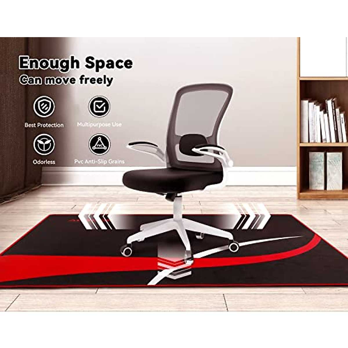 AOBOOK Gaming Chair Mat for Hardwood Floor, 36"x48" Office Chair Floor Mat for Hardwood/Tile, Large Anti-Slip Floor Protector with Double-Sided Tape for Home Ofice, Red