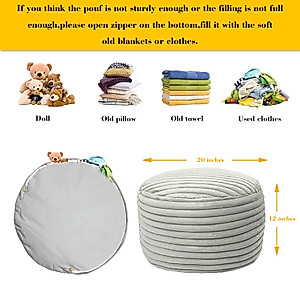 Round Stuffed Pouf Ottoman 20x20x12 Inches Faux Fur Ottoman Foot Rest Under Desk Foot Stool Great for Living Room, Bedroom Small Furniture (Light Gray Pouf with Filler)