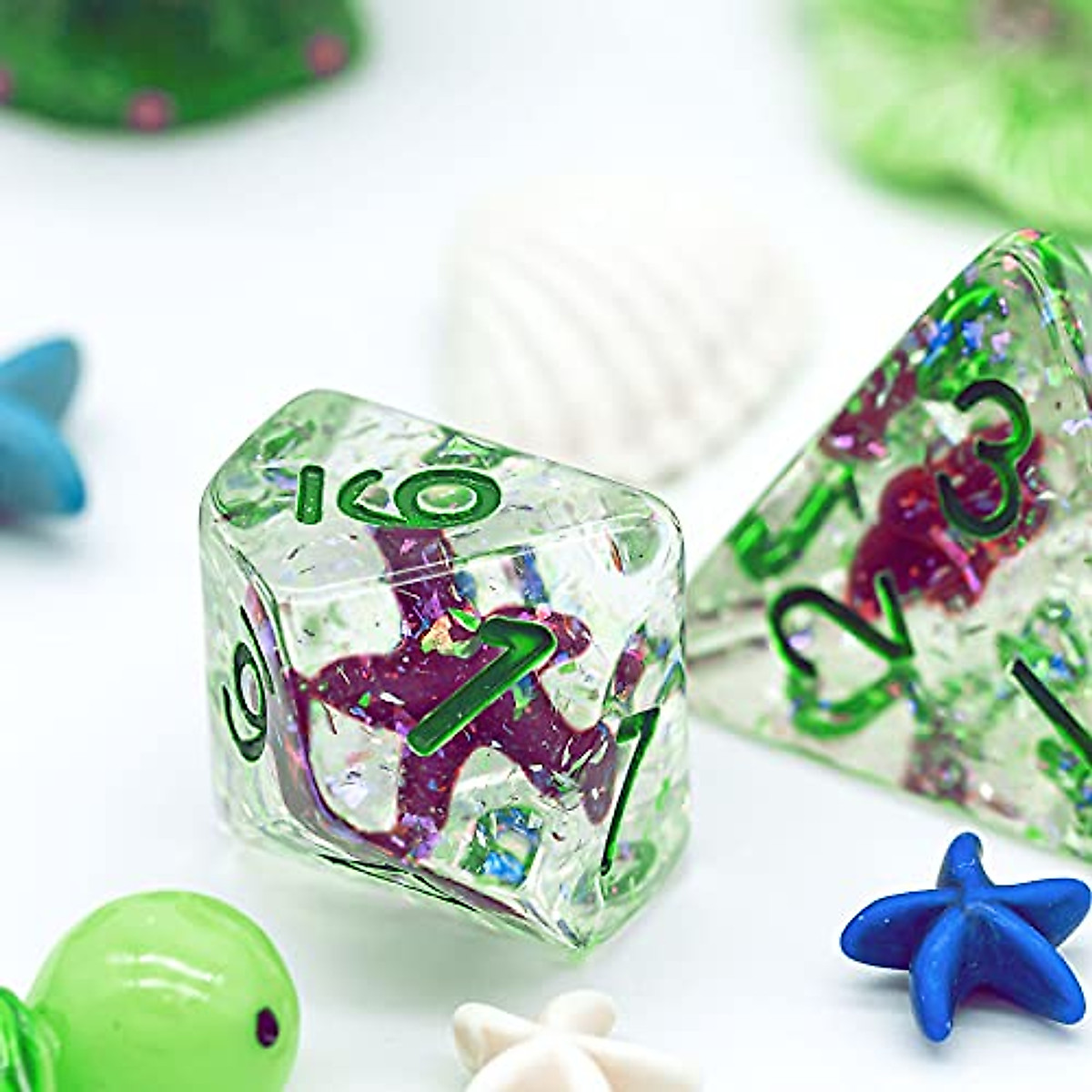 UDIXI 7PCS DND Dice, D&D Dice, Ocean Polyhedral Dice Set Role Playing Dice for Dungeons and Dragons RPG MTG Table Games (Green-Purple Starfish)