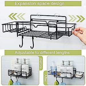 ETECHMART Shower Caddy Organizer, Expandable and Adhesive Bathroom Shower Shelf, SUS304 Rustproof Storage No Drilling Wall Shower Rack,2 Pack/Black