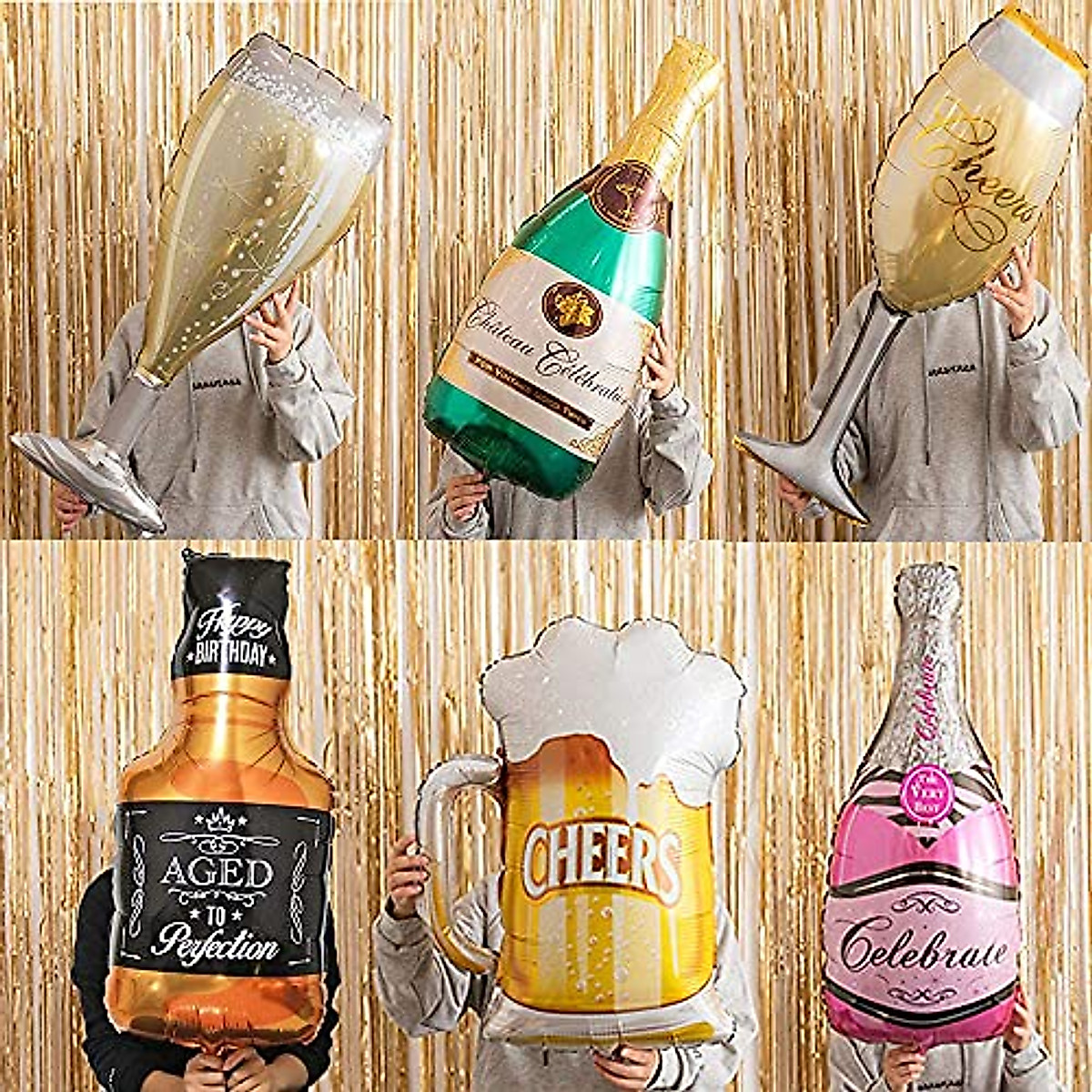 Giant Champagne Bottle Balloons 40'' Wine Goblet glass Sparkling Wine Glass Beer Cup Foil Whiskey Bottle Balloon Decoration for Bar Party Oktoberfest Birthday Baby Shower Festival Celebrations Party Supplies 6PCS