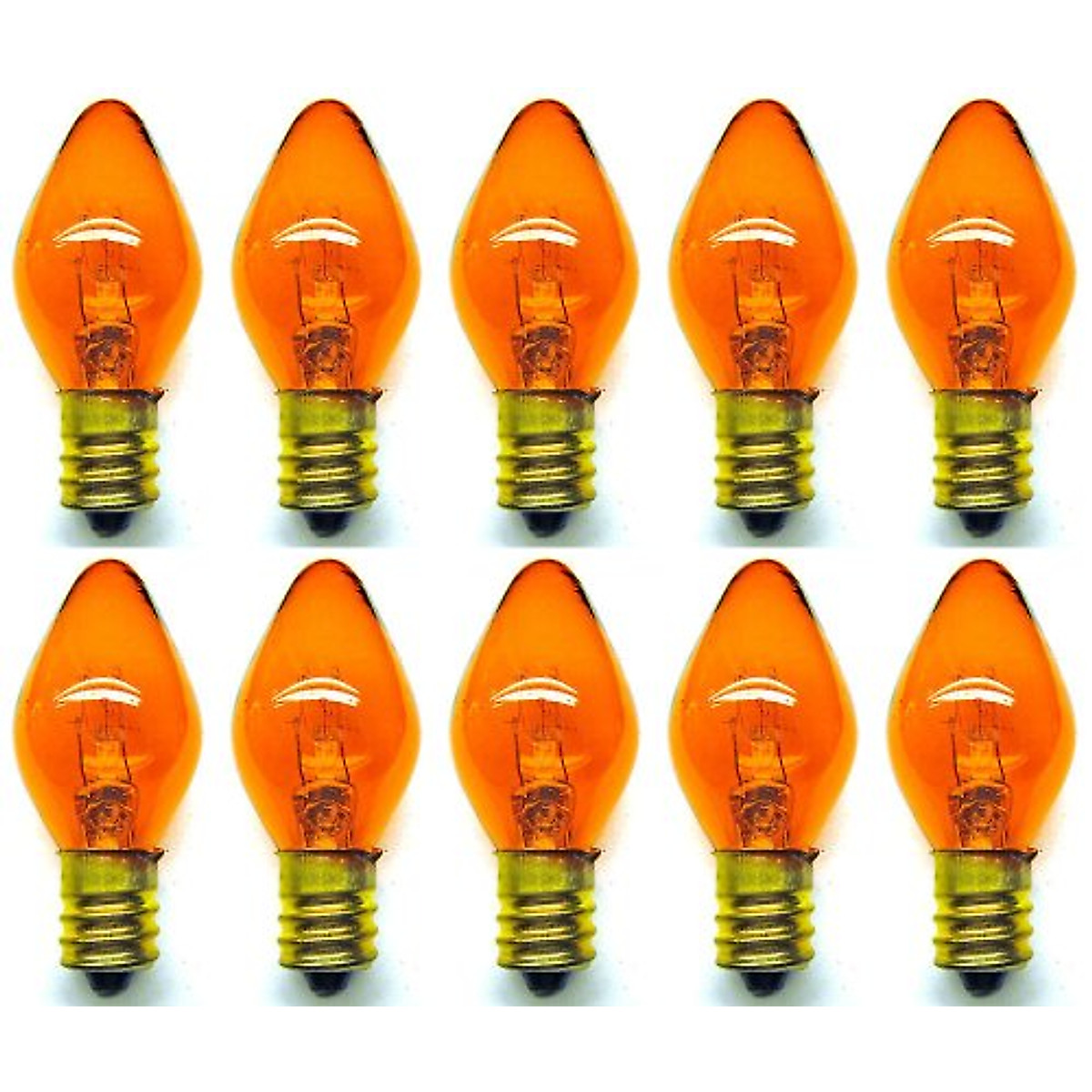 CEC Industries #7C7/TA/120V (Amber) Bulbs, 120 V, 7 W, E12 Base, C-7 Shape (Box of 10)