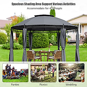Tangkula 11.5x11.5 ft Round Patio Gazebo, 2-Tier Dome Gazebo with Removable Side Curtains, Heavy Duty Steel Frame, Outdoor Gazebo Pavilion for Backyard, Deck, Poolside, Garden (Grey)