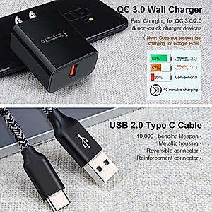 Adaptive Fast Charger for Samsung Galaxy S23 S22 S22+ S22 Ultra S21 S20 FE S20+ S10 S9 S8 A20 A21 A51 A71 A11 A01 A9 A10e A14 Note 20 Ultra,18W Quick Charge 3.0 Wall Charger Type C Fast Charging Cable