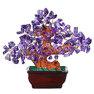 Top Plaza Amethyst Healing Crystal Money Tree 7 Inch Stone Bonsai Tree Feng Shui Good Luck Wealth Tree Decor Business Gift for Office Home Living Room