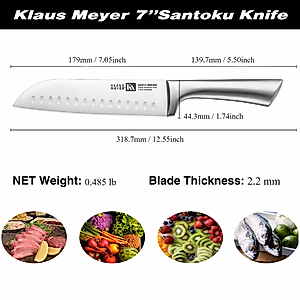 Klaus Meyer Hasta Premium High Carbon Steel 7 inch Santoku Japanese Chef Kitchen Knife