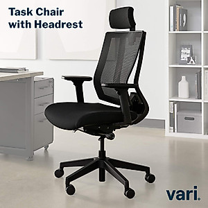 Vari Task Chair with Headrest (VariDesk) - Adjustable Height Computer Chair With Armrests & Casters - Breathable Mesh Desk Chair w/Maximum Lumbar Support - Easy Assembly Ergonomic Office Chair (Black)
