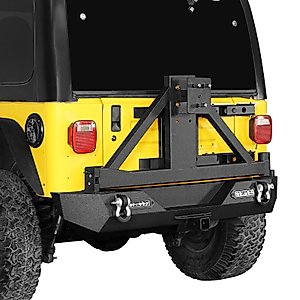 Hooke Road Wrangler Rear Bumper w/Tire Carrier & 2" Hitch Receiver Off-Road Back Bumper for Jeep Wrangler TJ/YJ 1987-2006 (Solid Steel)