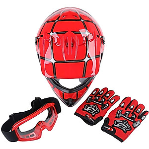 TCT-MT DOT Youth Kids ATV Motocross Offroad Street Helmet Full Face Motorcycle Off-Road ATV Helmet Dirt Bike Motocross Helmet+Gloves+Goggles