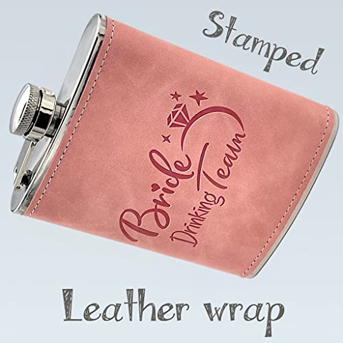 Bridesmaids Proposal Gift For Wedding, Stainless Steel & Leather Flask 8 Oz, Leakproof & Stamped With Team Bride. For Bachelorette Party Favors or bridesmaids Gift Boxes. (Sand Pink, 5)
