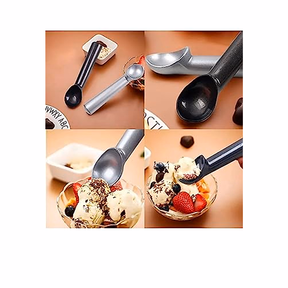 KHADLAN Ice Cream Scoop, Anti Freeze, Non-Stick Aluminium material - 7 inches (Black)