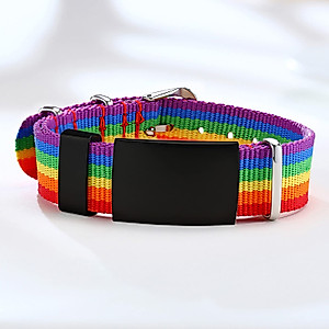 Mealguet Jewelry Personalized Nylon Strap Style ID Bracelet, Stainless Steel Adjustable Buckle Military Style Rainbow Color Identification Wristband, Customized ID Bracelet for Men Women