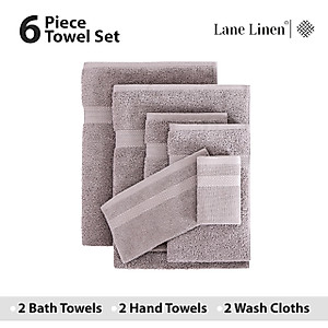 LANE LINEN Bath Towels for Bathroom Set - 100% Cotton Towels Set, 6 Pc Absorbent Towel Sets for Bathroom, Quick Dry Bath Towels Set, 2 Bath Towels for Adults, 2 Hand Towel, 2 Wash Cloths - Platinum