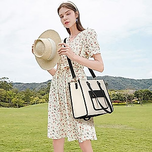 Laptop Bag for Women 15.6 Inch Canvas Tote Bag Water Resistant Large Capacity Work Bags Lightweight Office Briefcase Business Computer Bag Stylish Shoulder Bag Handbag, Black