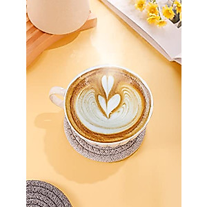 8 Pcs Absorbent Drink Coasters, 4 Styles Handmade BOHO Woven Coasters for Coffee Table, Heat-resistant Modern Cotton Coasters for Kinds of Cups Housewarming (4.3in)