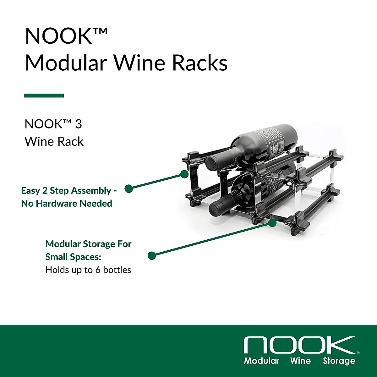 Nook 6 Bottle Modular Wine Rack - Easy 2 Step Assembly
