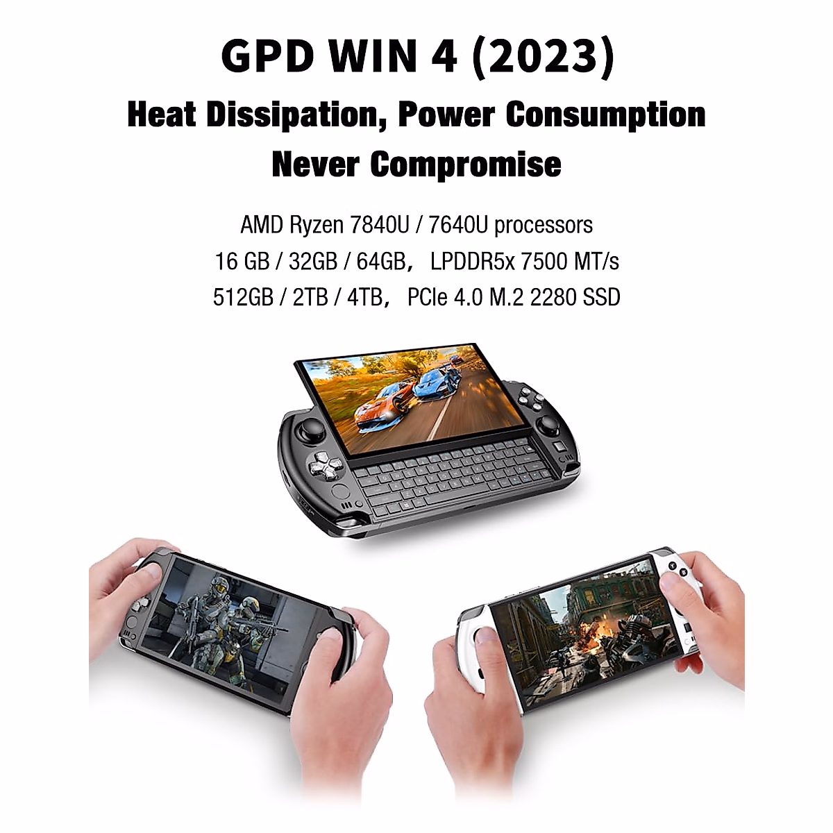 GPD Win 4 2023, Portable Handheld Game Console 6" Touchscreen 1920X1080 Mini Laptop UMPC Win 11 CPU AMD Ryzen 5 7640U 16GB LPDDR5 RAM/512GB M.2 NVMe 2280 SSD Black