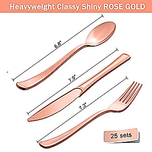 175 Pieces Rose Gold Party Supplies - Rose Gold Dot on White Paper Plates and Napkins Cups Silverware Serves 25 Sets for Wedding Bridal Shower Engagement Birthday Parties