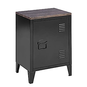 FurnitureR Metal Locker Storage Nightstand for Boy Teens Bedroom with Wood Top/Door 2 Tier Shelves Removable