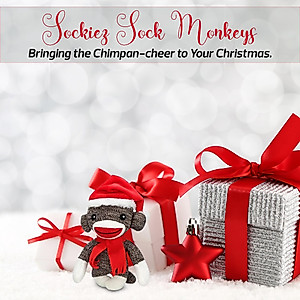 Plushland Sockiez Christmas Sock Monkey 6 Inches, with Santa Hat - Stuffed Animals Toy, Best Xmas Gift for Kids, Girls, Boys On This Holiday (Christmas)