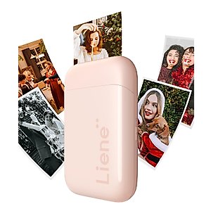 Liene Photo Printer, 2x3″ Mini Portable Instant Photo Printer w/ 5 Zink Sticky-Backed Paper, Bluetooth, Compatible w/iOS & Android, Small Picture Printer for iPhone, Smartphone, Pink