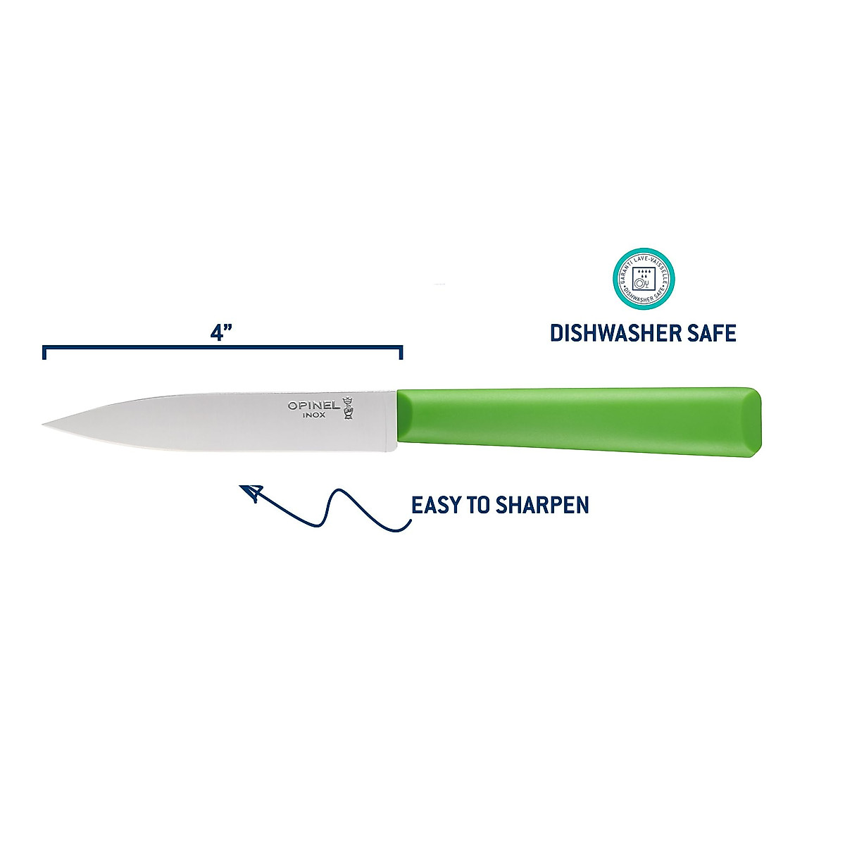Opinel Les Essentials+ No. 312 Paring Knife, Corrosion Resistant + Dishwasher Safe, Made in France, Green