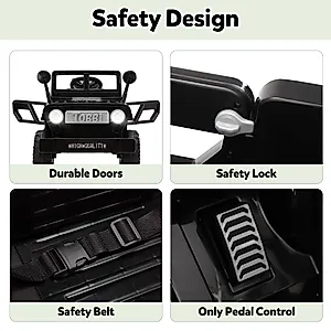 TOBBI 12V Off-Road Kids Ride On Car Truck, Battery Powered 4 Wheels Ride On Toys for Boys and Girls Aged 2-6 Years w/Horn, LED Lights, Portable Pull Rod, Double Open Doors, Orange