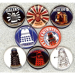 Dalek x 8 New 1" inch (25mm) pins Buttons Badges dr who Exterminate Stocking Stuffer Doctor …