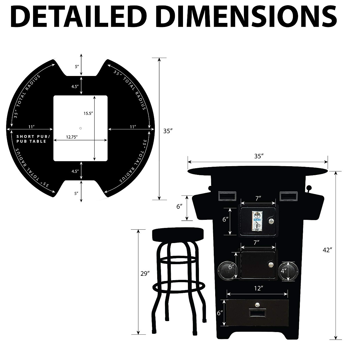Creative Arcades Full Size Commercial Grade Pub Arcade Machine | 2 Player | 60 Games | 22" LCD Screen | Round Glass Top | 2 Sanwa Joysticks | 2 Stools Included | 3 Year Warranty