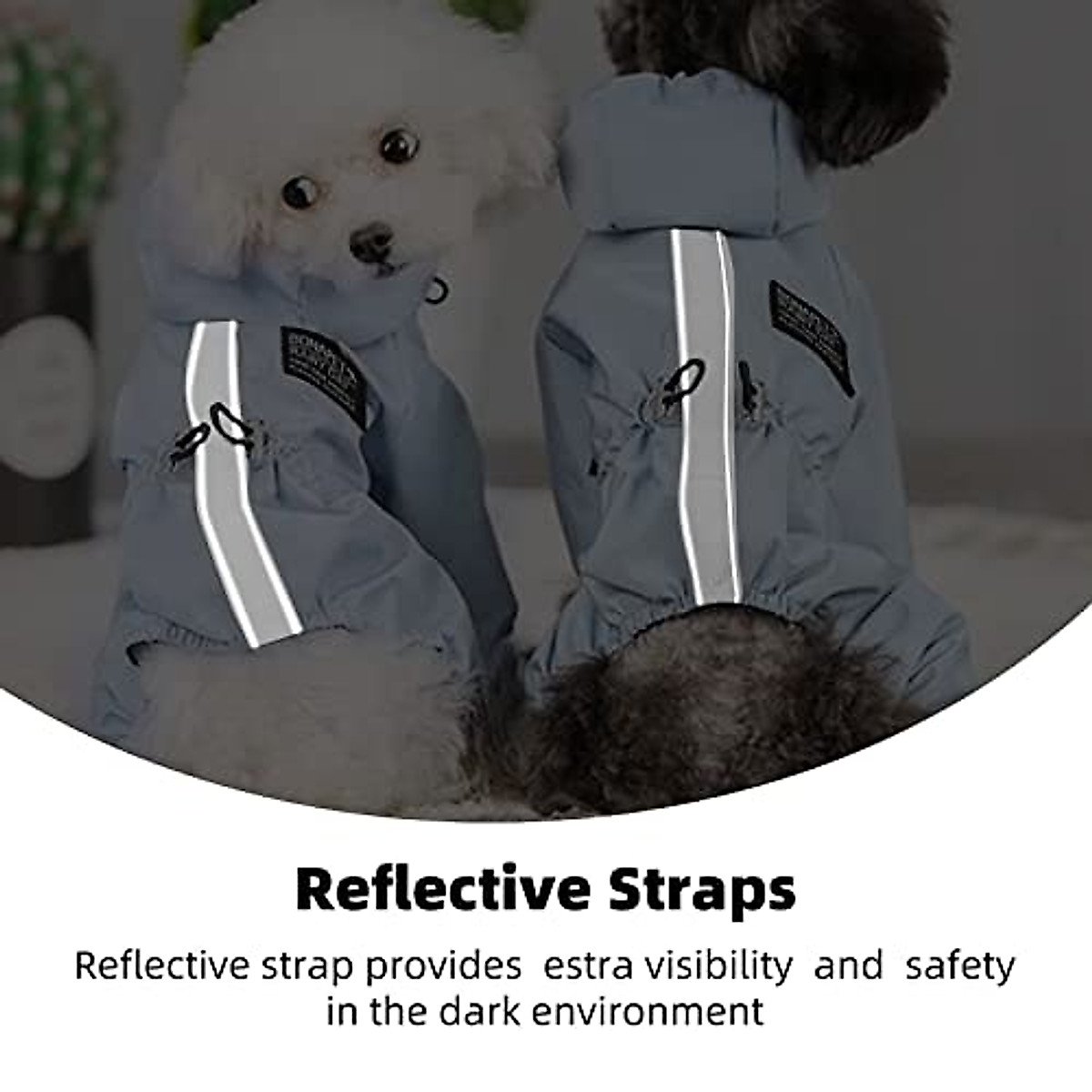Dog Raincoat Adjustable Puppy Dog Raincoats Waterproof Dog 4 Legs Raincoats Coat for Small Medium Dogs Poncho with Reflective Strap Pet Raincoat with Reflective Stripe and Leash Hole (Small, Blue)