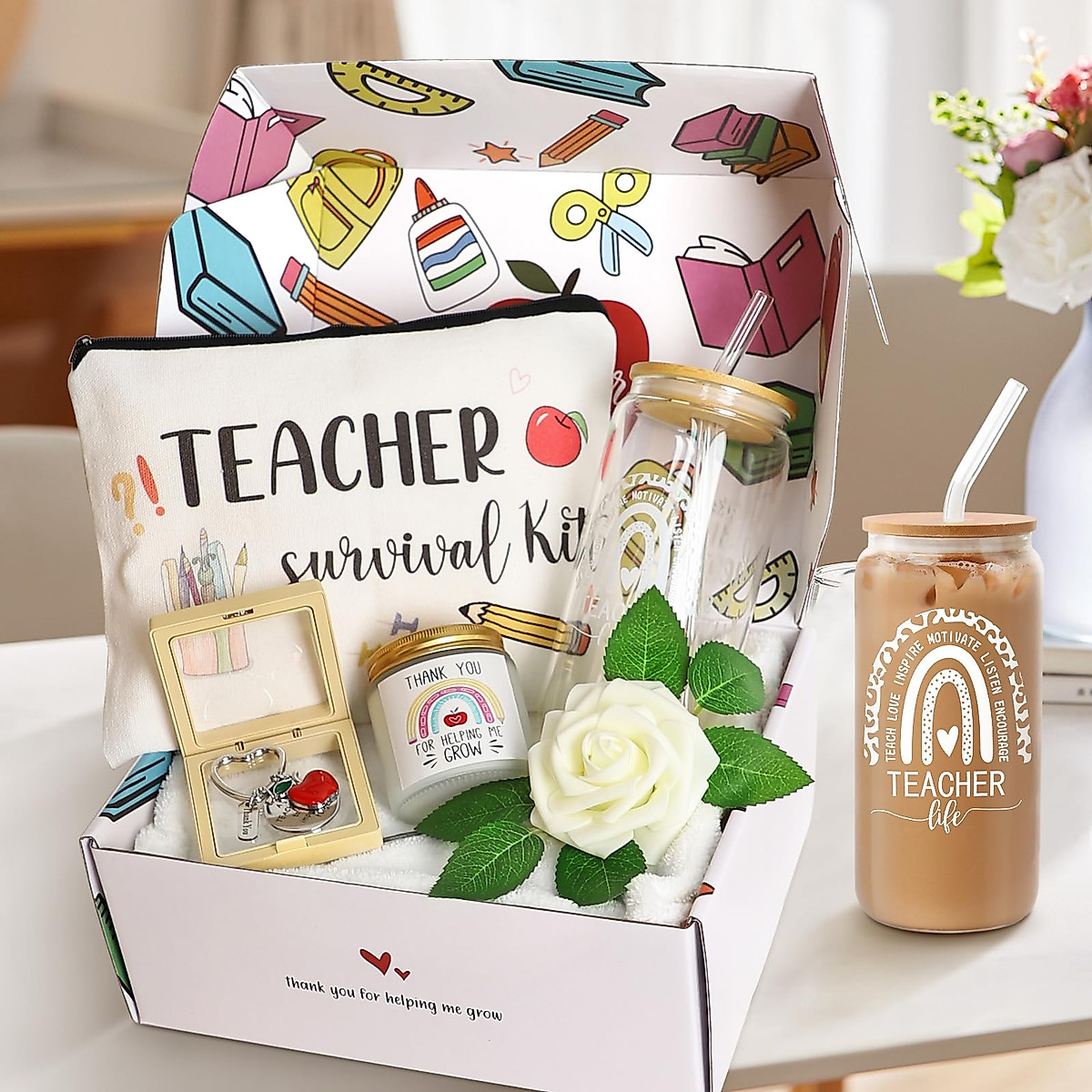 Frerdui 6 Pcs Teacher Appreciation Gift, Thank You Teacher Gifts, Back to School Gifts, Best Teacher Gifts for Women, Christmas Gifts for Teachers, 18 OZ Coffee Glass Candle Set Gifts for Teachers