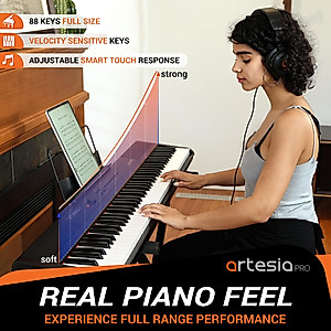 Artesia Portable 88 Key Weighted Keyboard Piano, 88-Key Digital Piano Keyboard with Full-Size Velocity Sensitive Keys, Electric Keyboard Piano including Sustain Pedal & Live Piano Lessons and Melodics