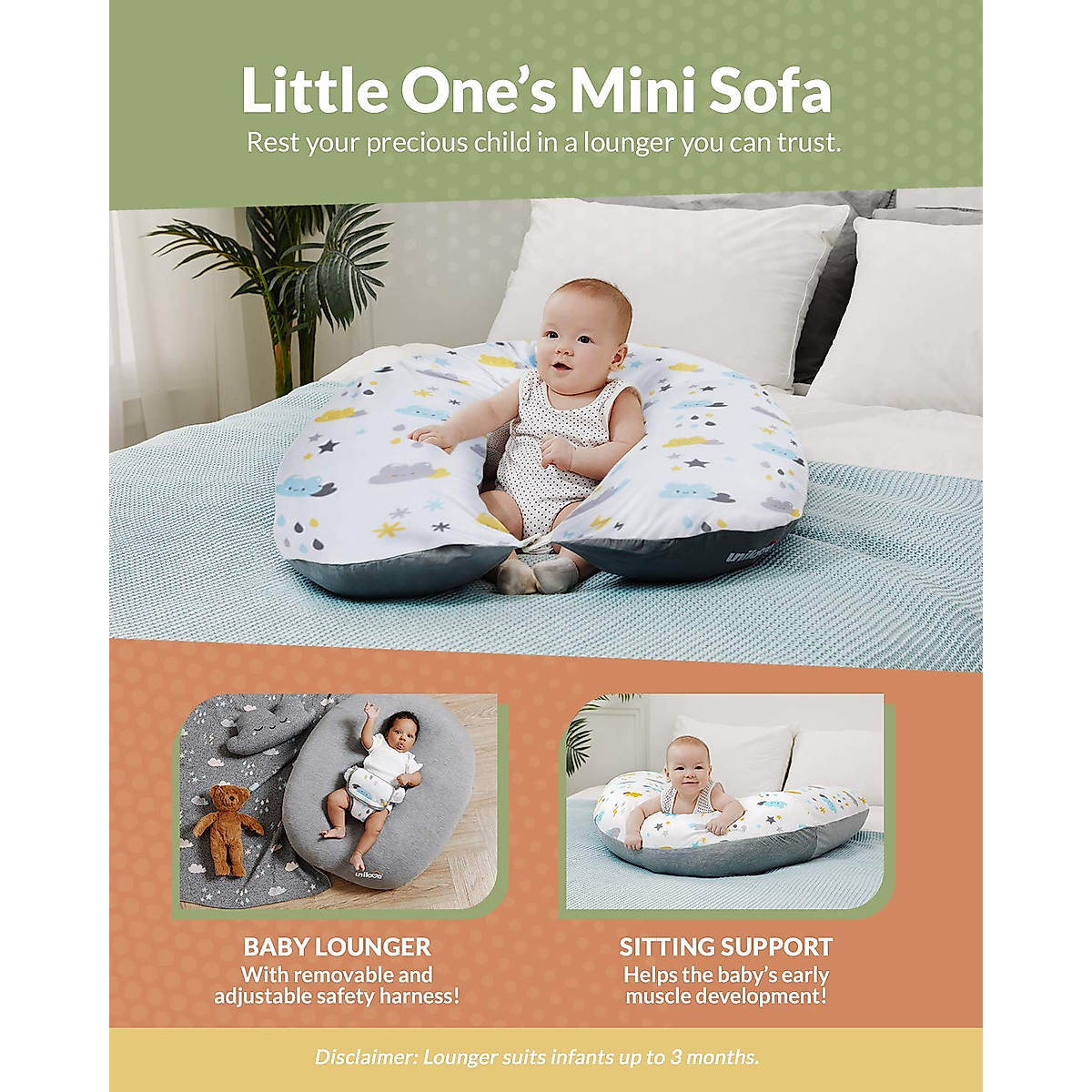 Unilove Hopo 7-in-1 Pregnancy & Nursing Pillow - Pregnancy Pillows for Sleeping - Pregnant mom Gift Essentials for Breastfeeding, Side Sleeping - 2 Washable Covers, Weather Icon