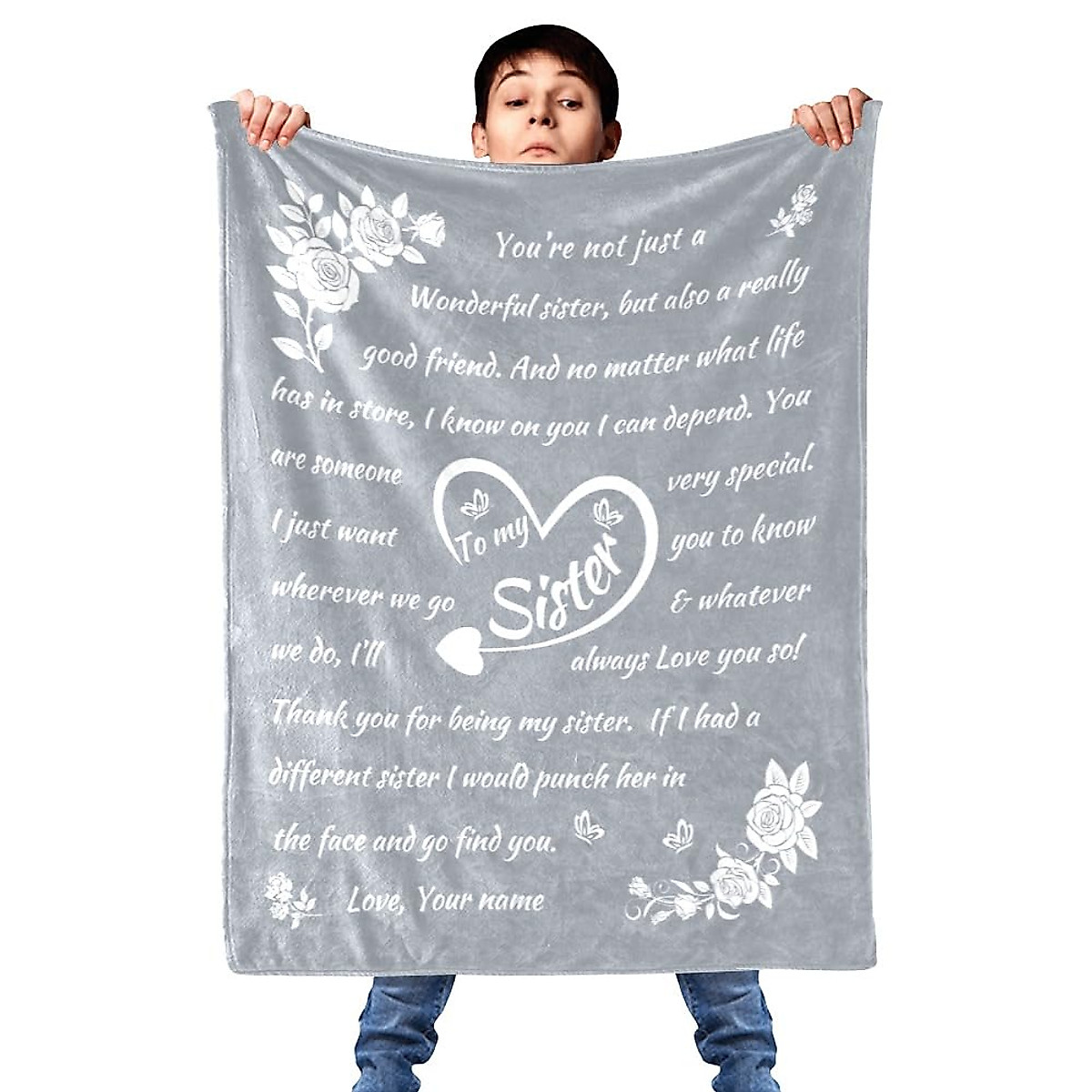 Personalized I Love Sister Blanket, Ultra Soft Micro Flannel Blanket for Bed Couch Living Room(Kids), 30" x 40"