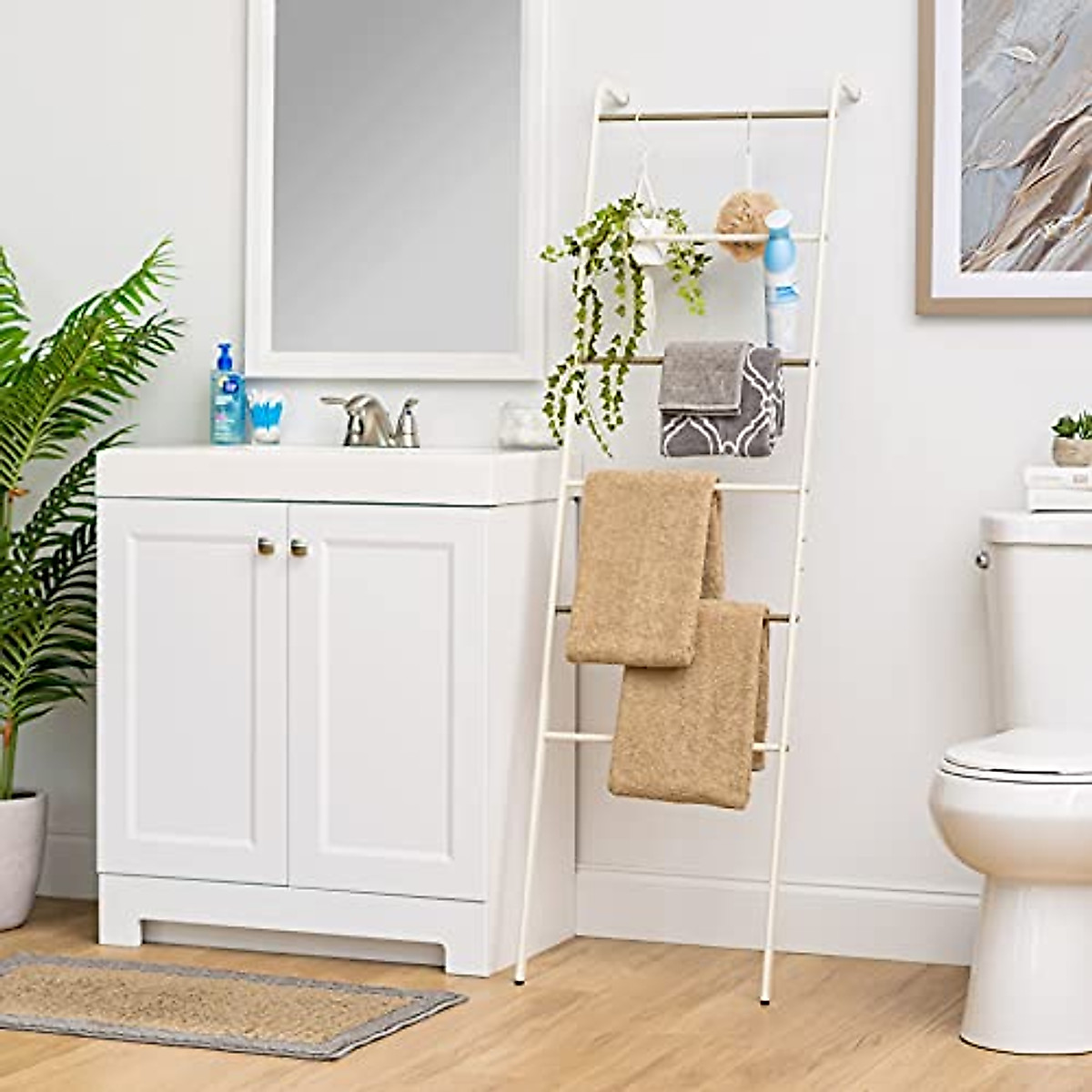 IRIS USA Clothing Rack, Blanket or Garment Ladder, Easy to Assemble, Standing Metal Sturdy Garment Rack, Small Space Storage Solution, Modern Versatile Design, Long-Term Durability, Ladder, White