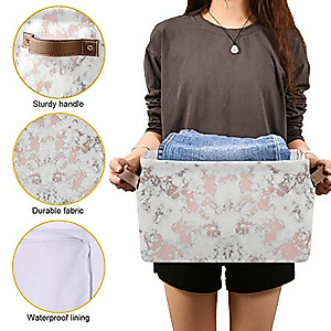 Mazeann Rose Gold Marble Storage Basket Bin Collapsible Foldable for Clothes Toys Storage Cabinets Waterproof Storage Box 15 x 11 x 9.5 inches, 2PCS