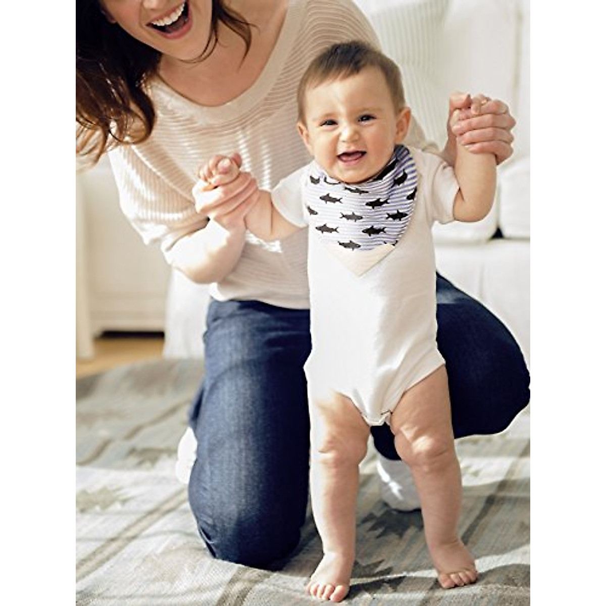 Bandana Bibs with Teething Corner, Teething Bib by Giftty, BPA-Free Silicone Teether and Adjustable Snap for Baby Boys and Girls (Aqua, 5-Pack)