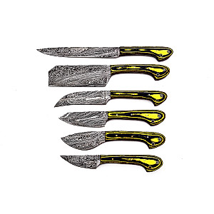 Custom Handmade Damascus Chef Knives Set/Kitchen Knives 6 Pieces Set SS-17321 (Yellow Resin) (Yellow ans Black)