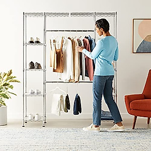 Amazon Basics Expandable Metal Hanging Storage Organizer Rack Wardrobe with Shelves, 57-80 x 14 x 72 inches (LxWxH), Chrome