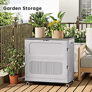 HAIXIN 39Gal Extra Large Storage Bin with Lid, Wheels & Lock - Foldable Deck Storage Box for Cushions, Toys, Tools and Sports Equipment, Ideal Garden, Garage, Patio, Pool Organizer (Dark Grey)