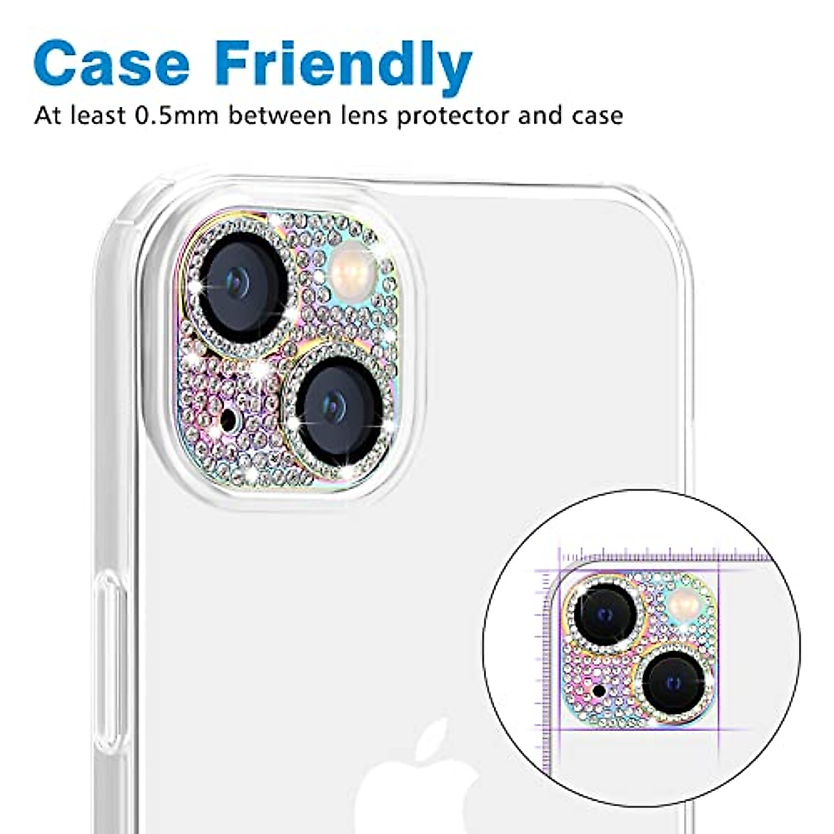 Hsefo for iPhone 13 & iPhone 13 Mini Camera Lens Protector, Bling 3D Rhinestone Sparkle Diamond 9H Tempered Glass Camera Cover Anti Scratch Shockproof Metal Lens Screen Full Protective Cover