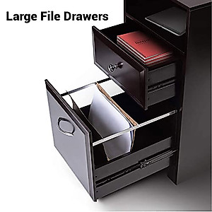 GOOD & GRACIOUS L-Shaped Desk, Home Office Corner Computer Desk with Storage Cabinet, USB Power for Modern Gaming Workstation Study File Drawer and Extra Features, Dark Brown (JHLDSK02S-1-3p)