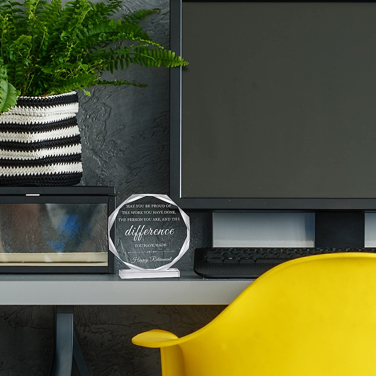 Acrylic Retirement Gift Acrylic Plaque Happy Retirement Table Centerpiece Inspirational Gift May You Be Proud of The Work Paperweight Keepsake for Women Retired Teacher Coworker (Elegant Style)