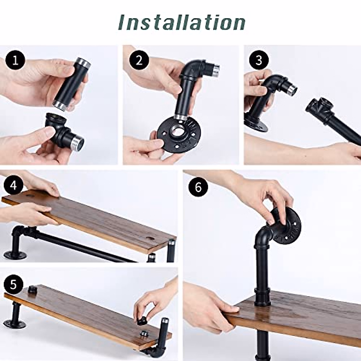 Self Control Industrial Retro Wall Mounted Pipe Shelving Brackets,Rustic Metal DIY Floating Shelves,Wall Shelf Unit Bookshelf,Hanging Iron Wall Decor for Kitchen,Office,Living Room,Bedroom (1-U-Tier)