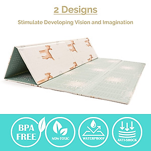JumpOff Jo Baby Play Mat - Extra Large Folding Foam Play Mat for Infants, Babies, Toddlers, Waterproof, Double-Sided (77" x 70") - Oh Deer - Starburst