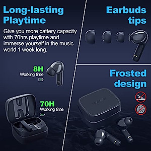 Hybrid Active Noise Cancelling Wireless Earbuds, in Ear Bluetooth 5.3 Stereo Earphones,MANKIW Wireless ANC Bluetooth Noise Cancelling Earbuds,HiFi Stereo Touch Control Earbuds for iPhone/Android-Black